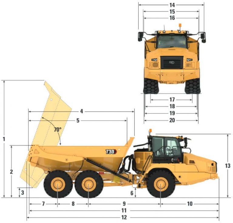 CAT 730 Articulated Dump Truck Specs, Weight & Dimensions - CodeReady