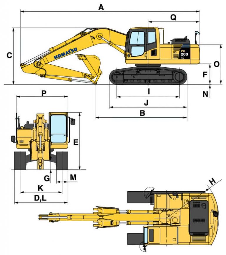 Komatsu PC200LC-8 Excavator Specs, Weight & Dimensions - CodeReady