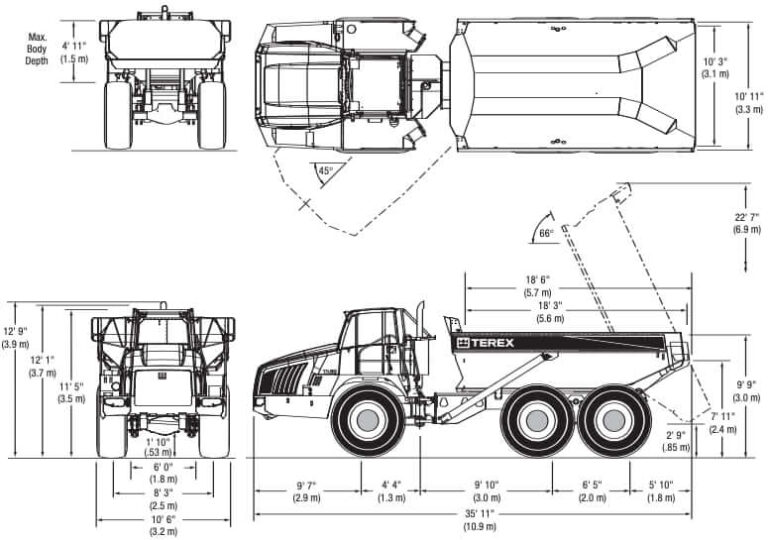 Terex TA35 Articulated Dump Truck Specs, Weight & Dimensions - CodeReady