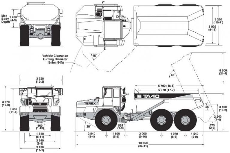 Terex TA40 Articulated Dump Truck Specs, Weight & Dimensions - CodeReady